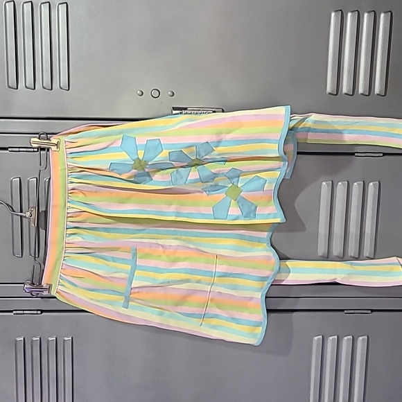 Kitchen | Vintage Bright Striped Canvis Apron With Blue Flowers | Poshmark
